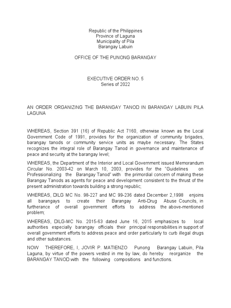 Labuin Eo On Organizing Brgy Tanod | PDF