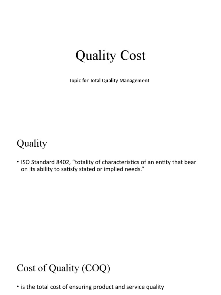 Quality Cost Topic For Total Quality Management PDF