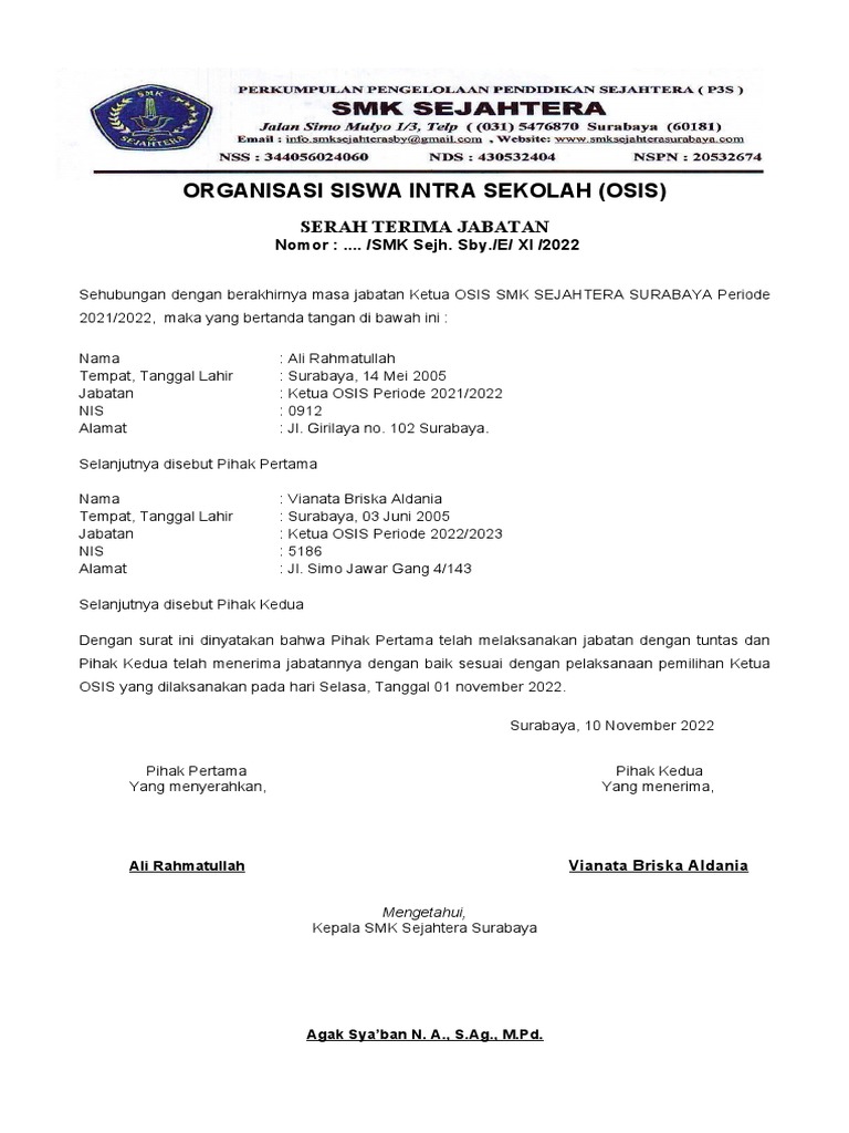 Serah Terima Osis 2022-2023 | PDF