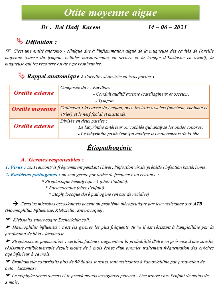 Otite Moyenne Aiguë : Définition, Causes et Stades | PDF | Streptocoque ...
