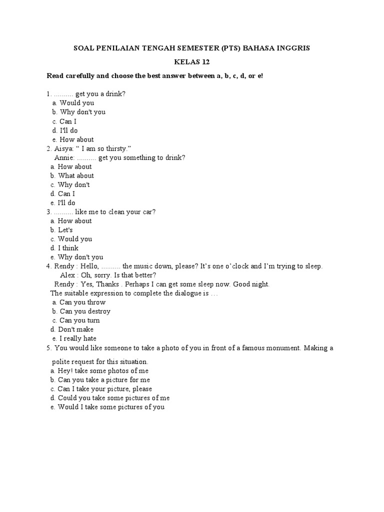 Soal Penilaian Tengah Semester Bing 12 | PDF