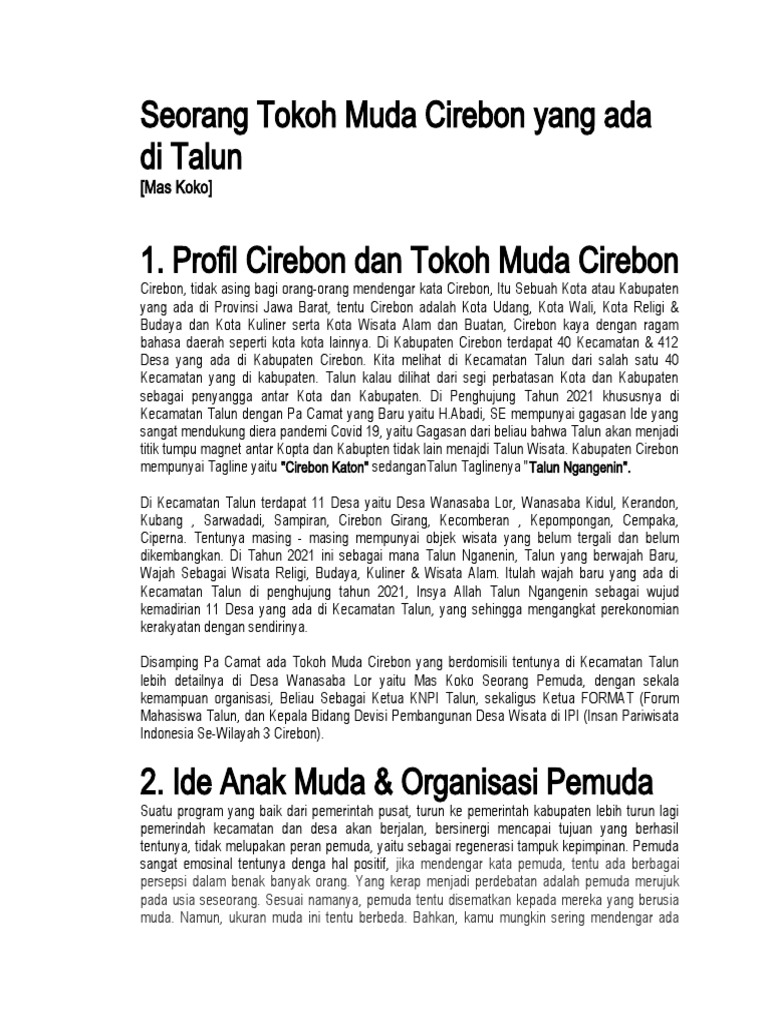 Tokoh Muda Cirebon: Mas Koko di Talun | PDF | Ilmu Sosial | Perjalanan