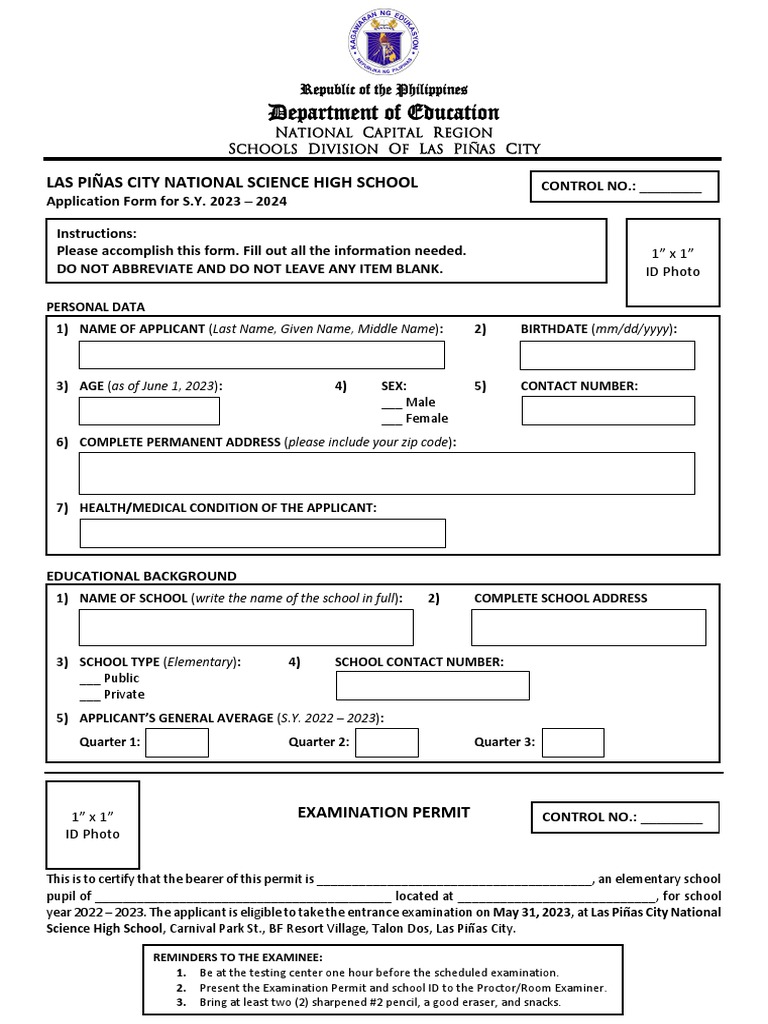 Incoming Grade 7 - Application Form | PDF