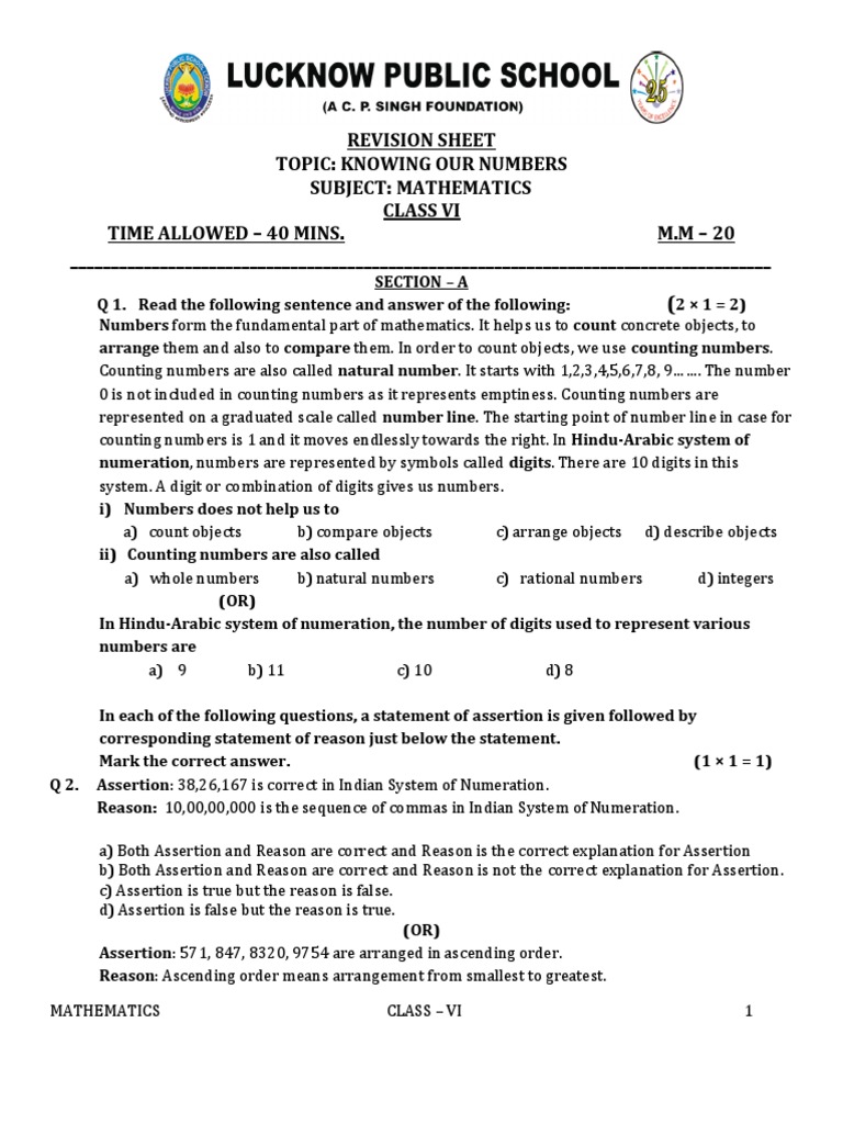 Class 12 Maths Revision Sheets 20222 | PDF | Mathematics | Elementary Mathematics