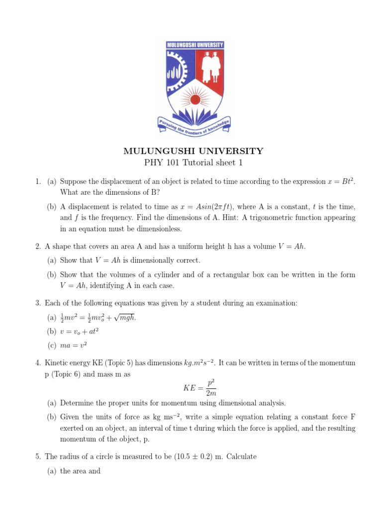 Tutorial Sheet 1 | PDF