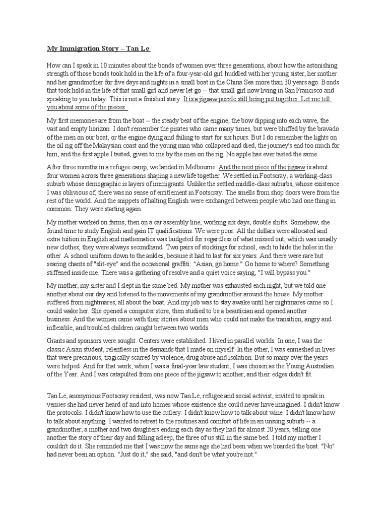 11 My Immigration Story - Tan Le Questions | PDF