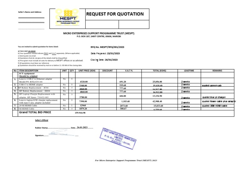 RFQ-001-2023 Supply of ICT Equipment - PDF - EA Data Handlers | PDF | Computer Hardware | Computing