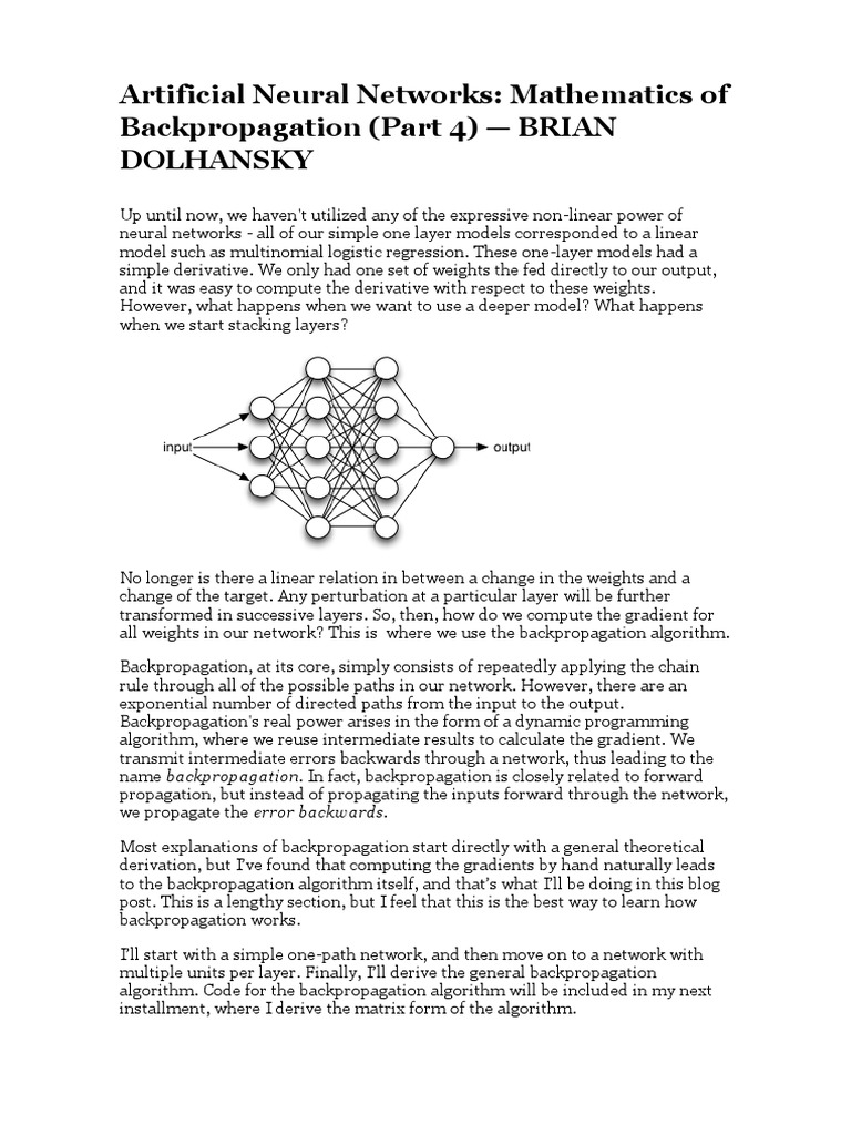 Artificial Neural Networks Mathematics of Backpropagation (Part 4) - BRIAN DOLHANSKY | PDF ...