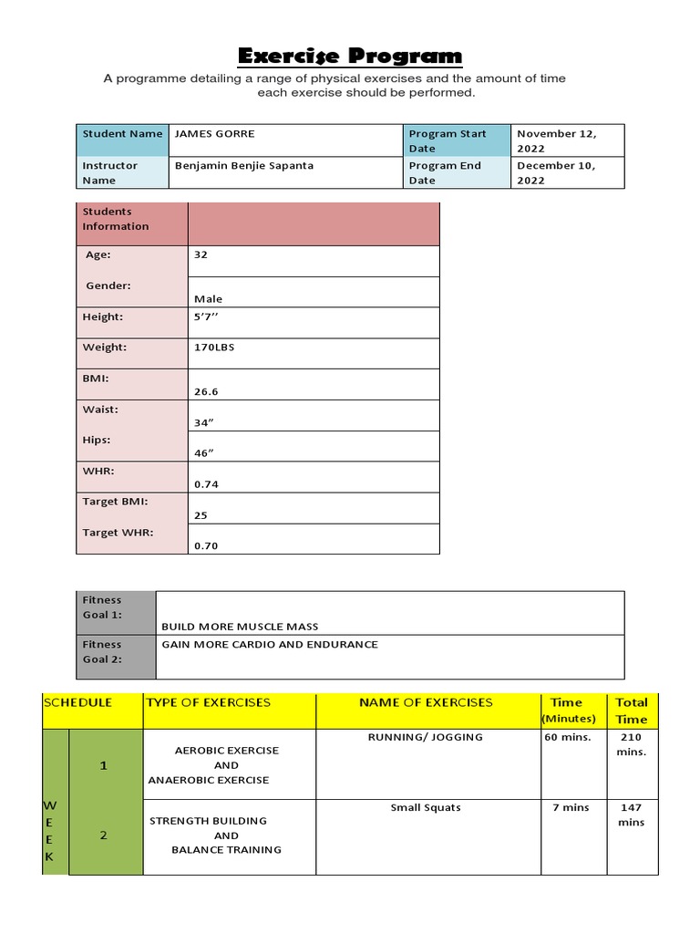 Exercise Program Template | PDF | Weight Training | Aerobic Exercise