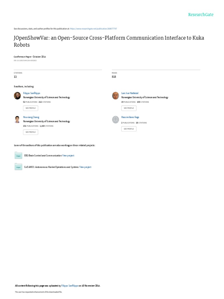 Jopenshowvar An Open Source Cross Platform Communication Interface To Kuka Robots | PDF
