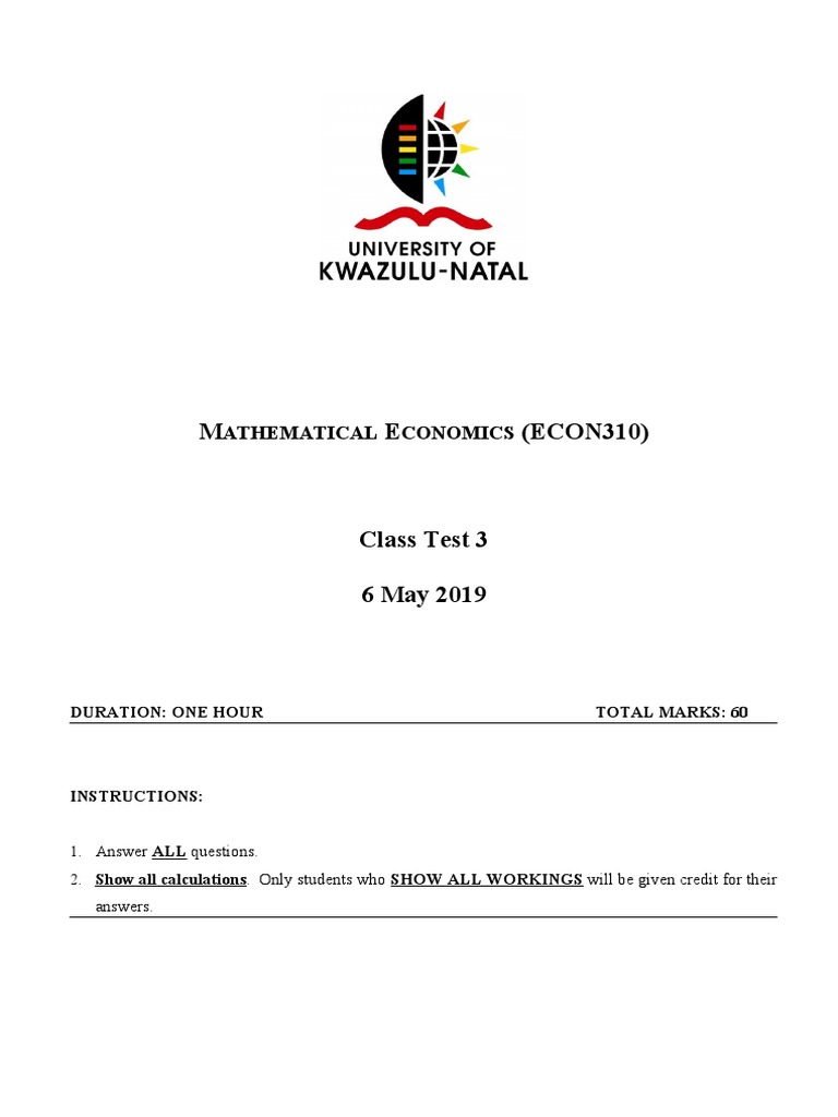 Class Test 3 2019 | PDF