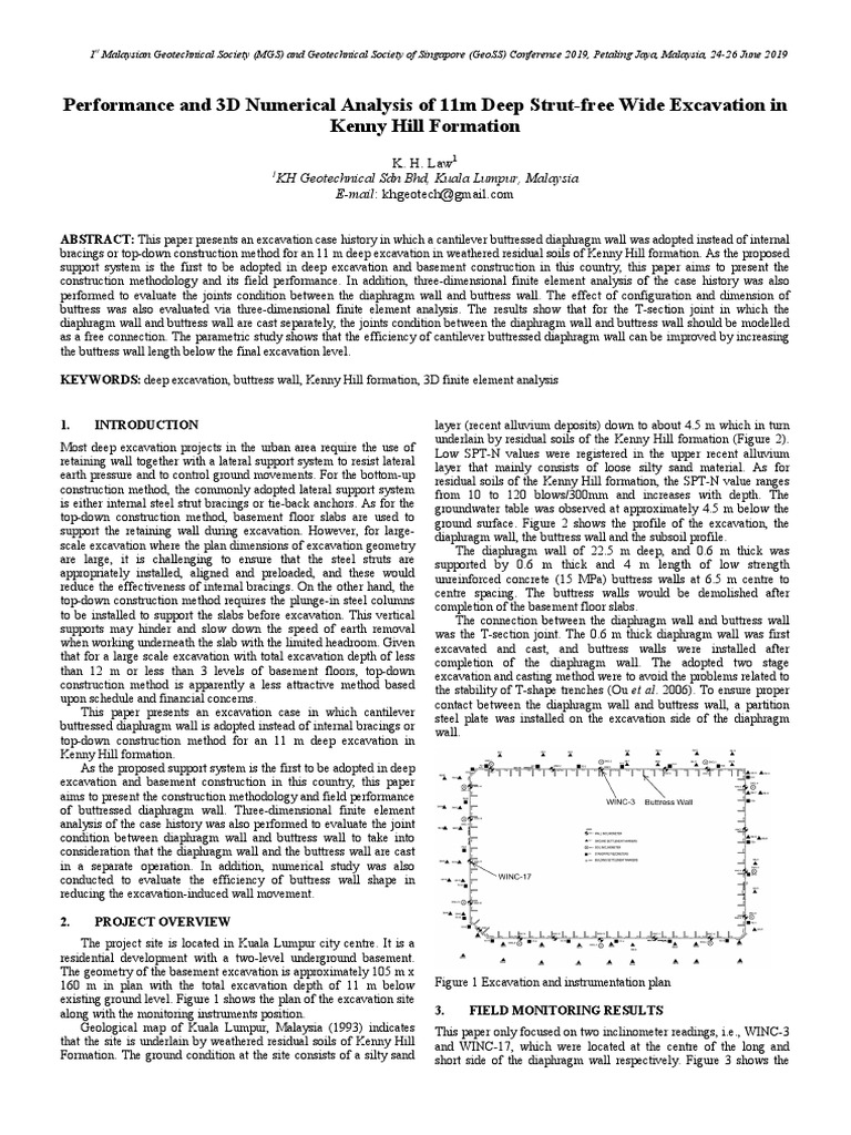 Performance and 3D Numerical Analysis of 11m Deep Strut-Free Wide ...