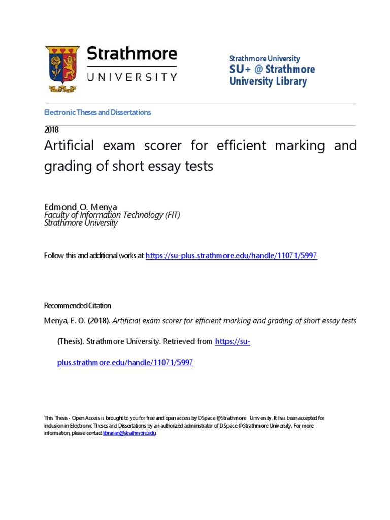 Artificial Exam Scorer For Efficient Marking and Grading Ofsay Tests ...