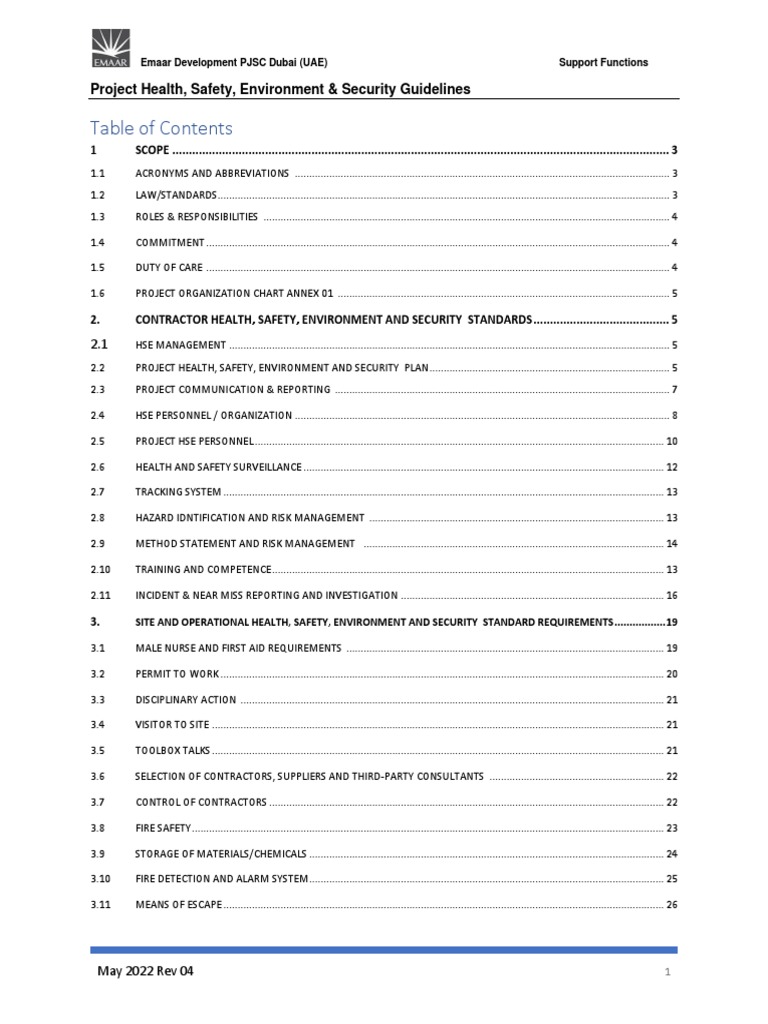 EMAAR Standard Health Safety Environment Security Requirements - Rev 04 ...
