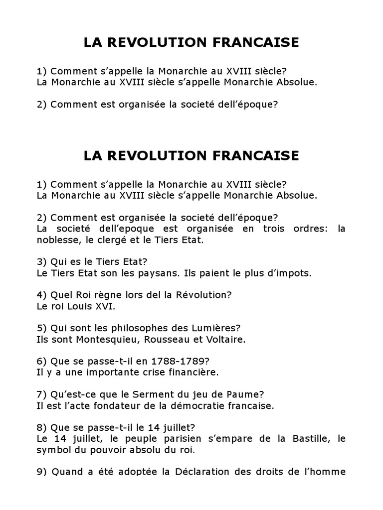 Questionario Sulla Rivoluzione Francese | PDF | Révolution française ...