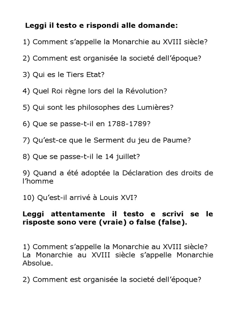 Verifica Su Rivoluzione Francese | PDF