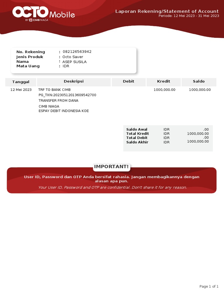 Octo Saver Account Statement | PDF | Business | Finance & Money Management