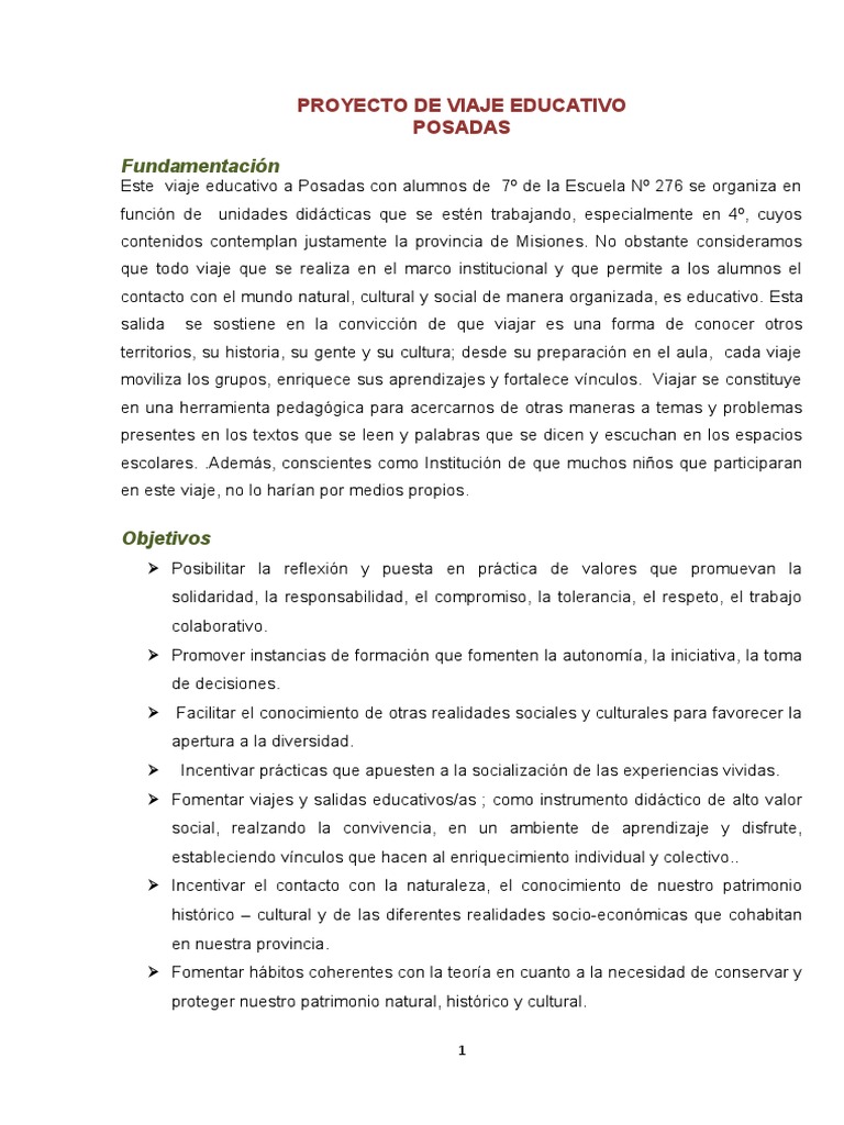 Proyecto de Viaje Educativo | PDF