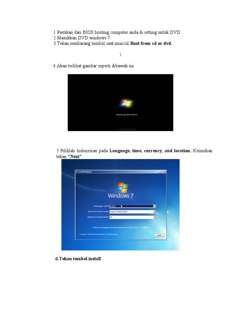 Langkah-langkah instal sistem operasi windows 7 | PDF Langkah-langkah instal sistem operasi windows 7 | PDF