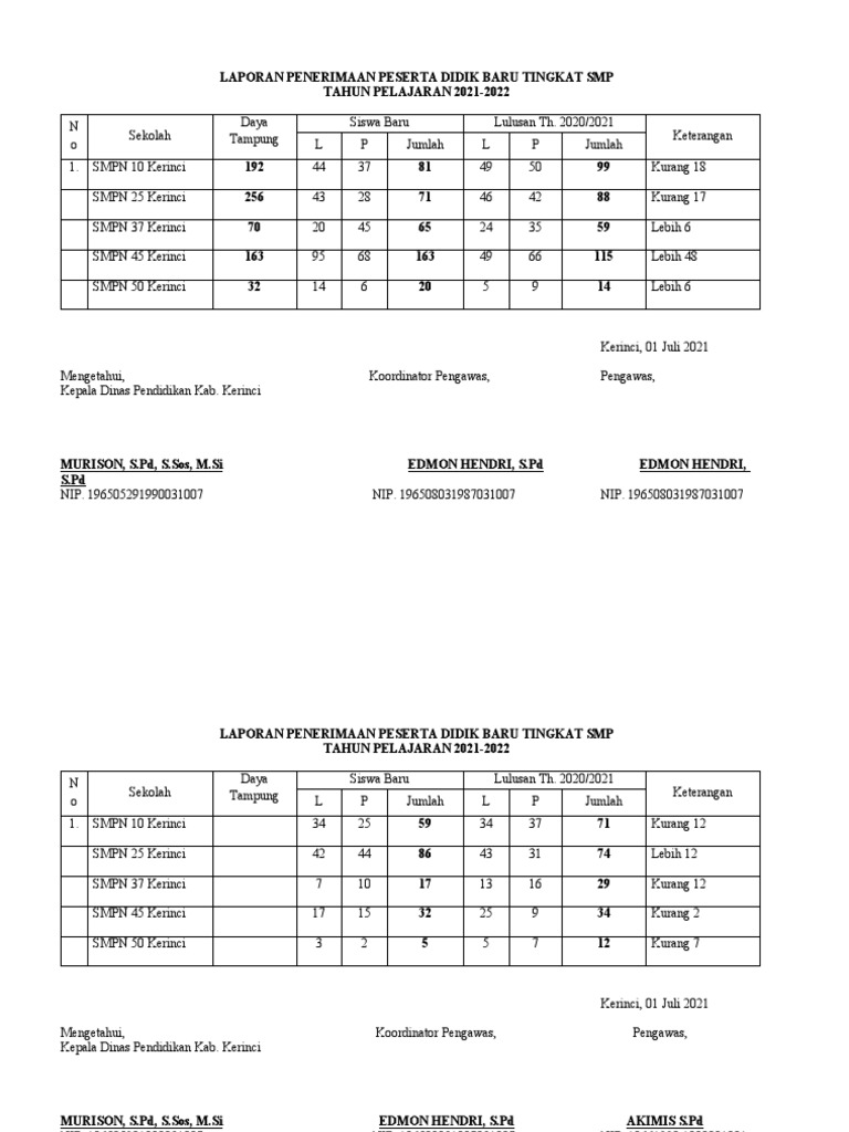 Format Laporan PPDB Tp. 2021-2022 | PDF