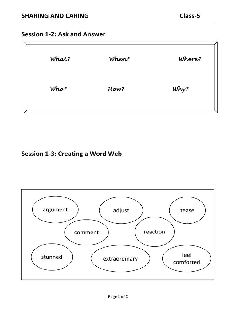 Activity Tool Of Sharing and Caring Class 5 | PDF