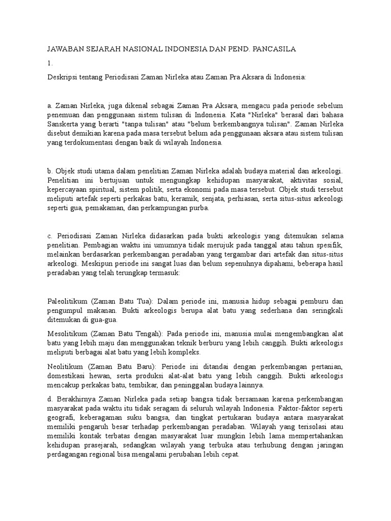 Jawaban Sejarah Nasional Indonesia Dan Pend | PDF