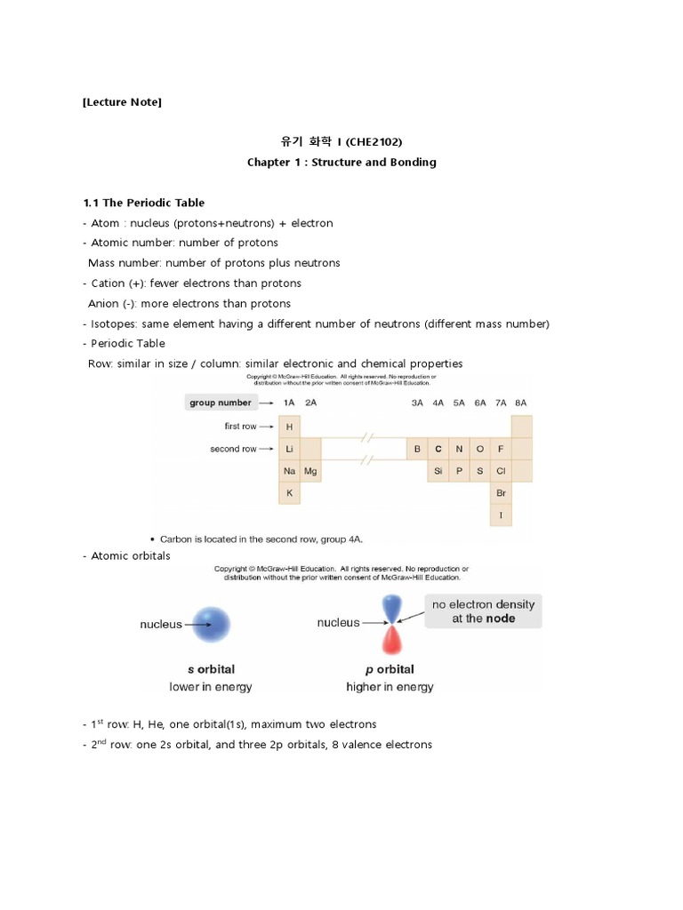 Organic Chemistry 1-Chapter 1-Lecture Note | PDF