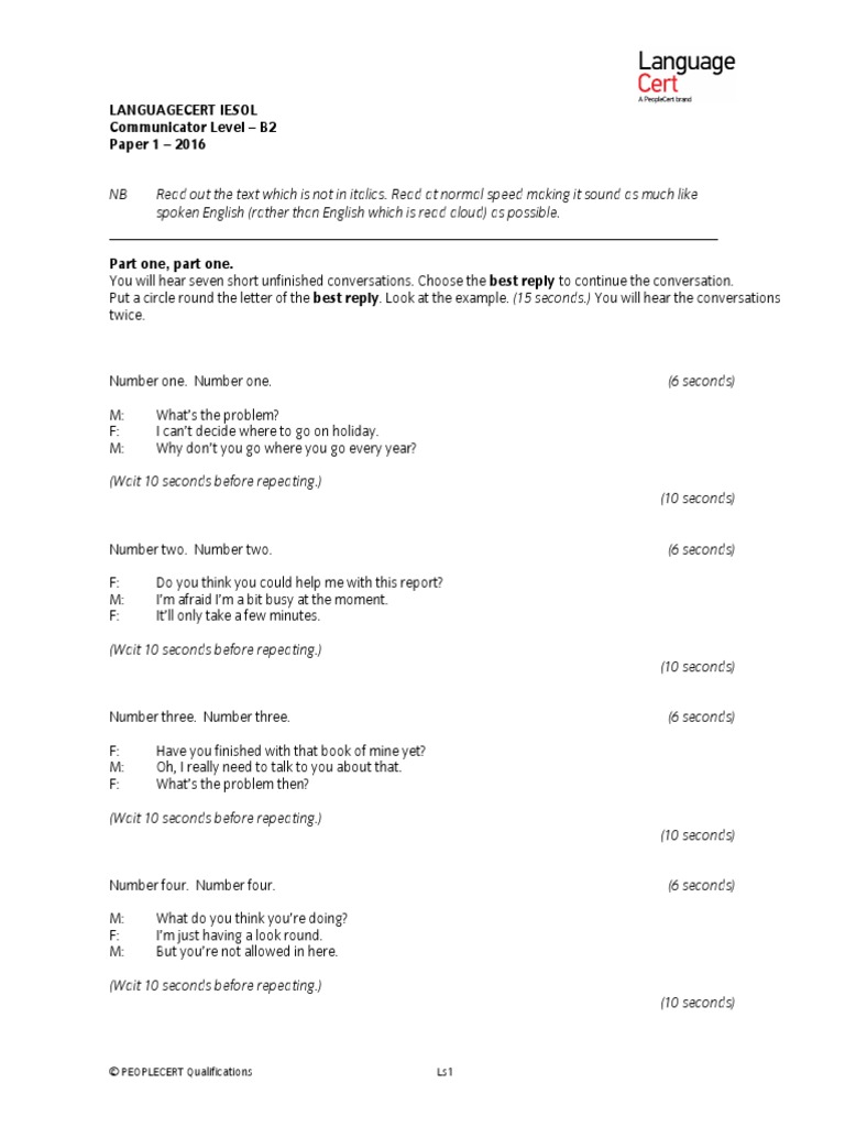 Cert Listening Script | PDF | Language Arts & Discipline | Foreign Language Studies