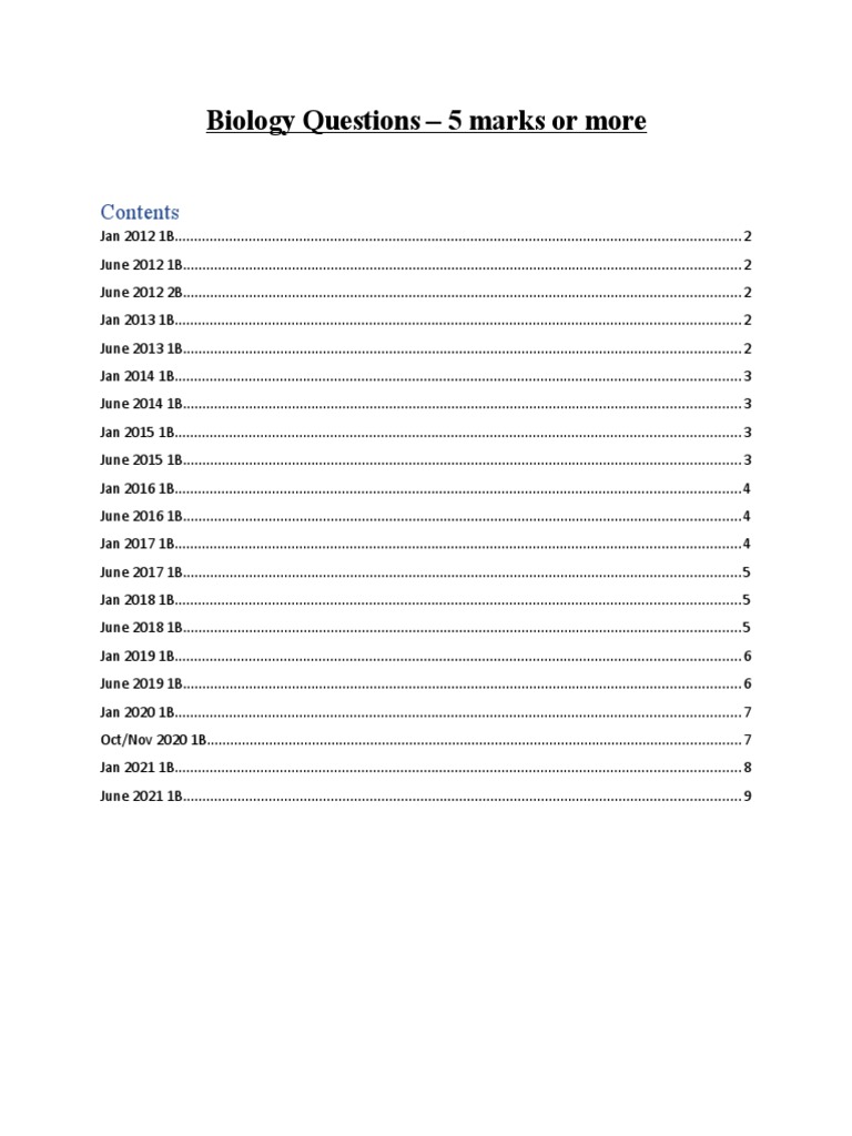 IGCSE Biology Exam Questions by Topic | PDF | Wellness | Science ...