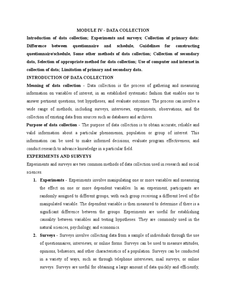Module Iv - Data Collection | PDF | Survey Methodology | Experiment