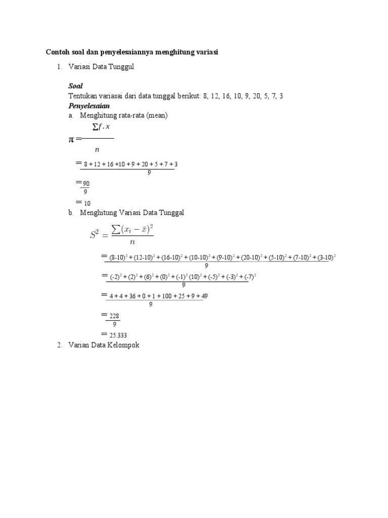 Contoh Soal Dan Penyelesaiannya Menghitung Variasi | PDF