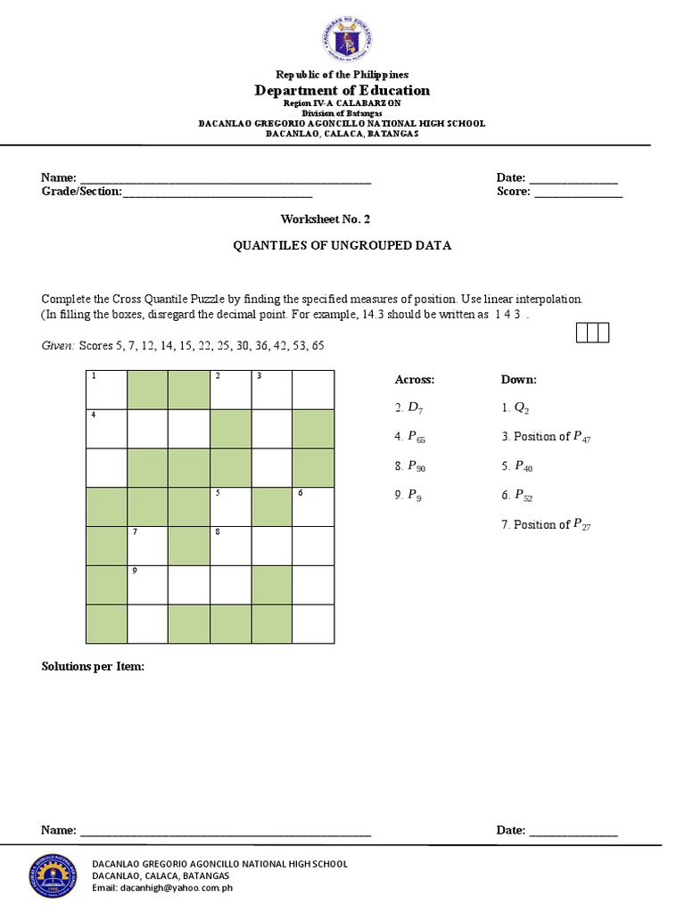 Q4-Lesson 5 - Worksheet-Quantiles | PDF