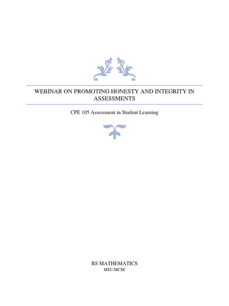 Jenon Reflection Paper Webinar On Promoting Honesty and Integrity in ...
