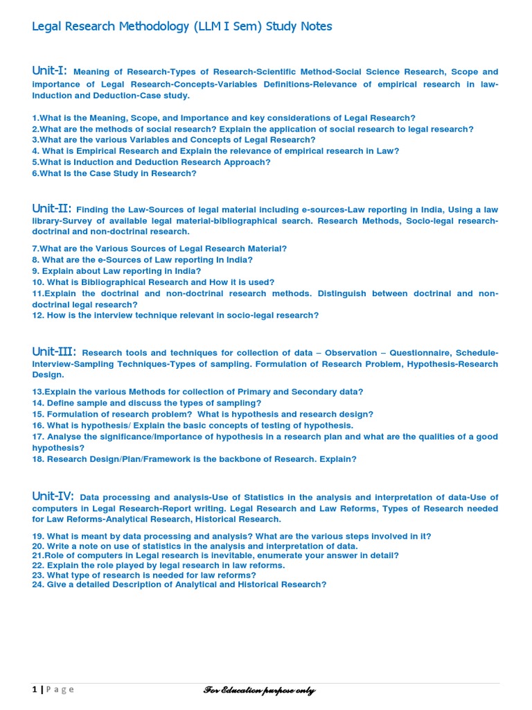 Legal Research Methodology Study notes-LLM I Sem-Highlights | PDF ...