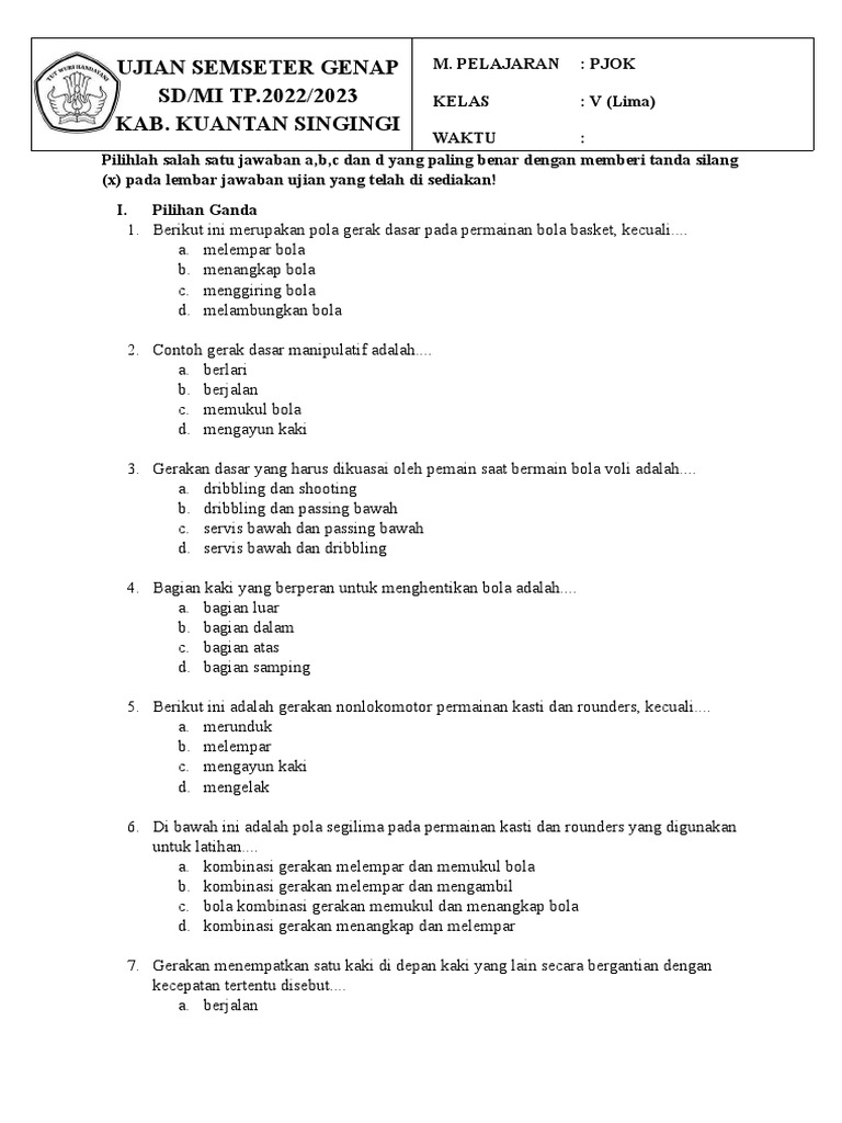 Soal Pjok Kls 5 | PDF