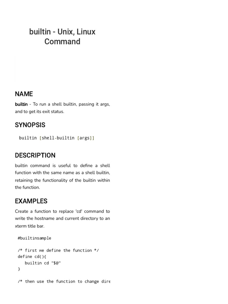 Unix/Linux Shell Builtin Guide | PDF