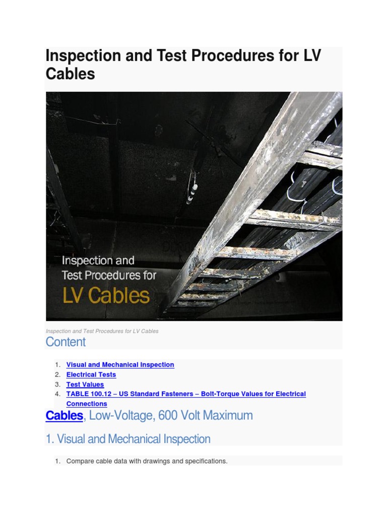Inspection and Test Procedures For LV Cables | PDF