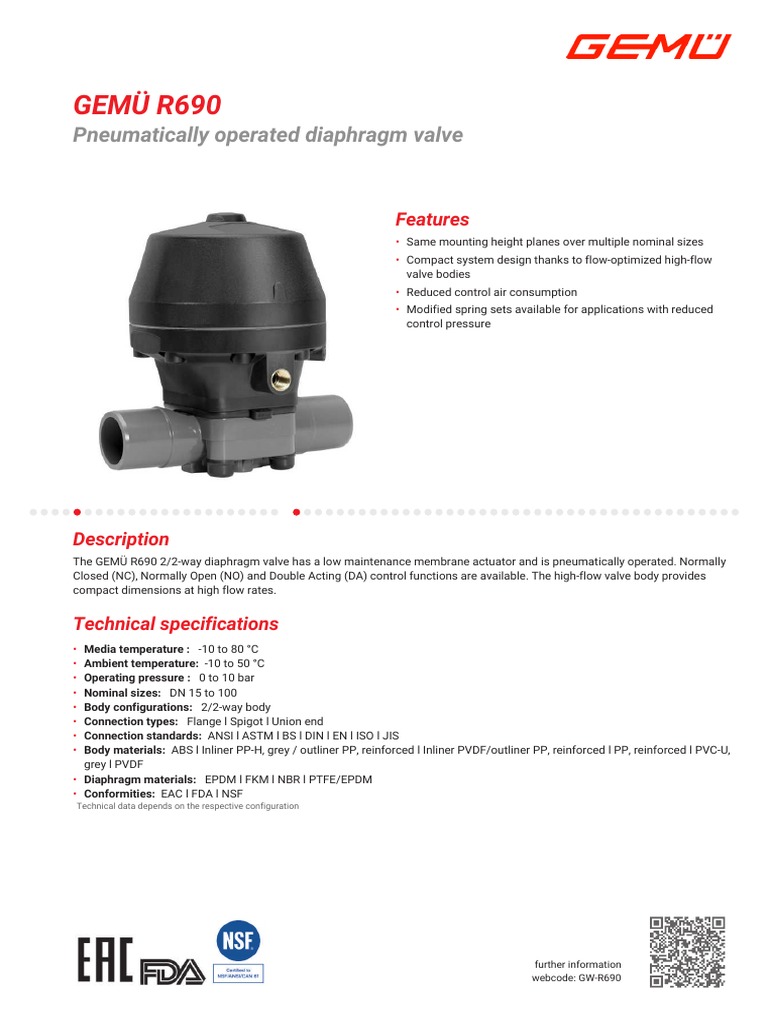 GEMÜ R690: Pneumatically Operated Diaphragm Valve | PDF | Valve | Gas ...