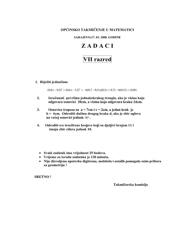 Zadaci Matematika - 7 Razred | PDF