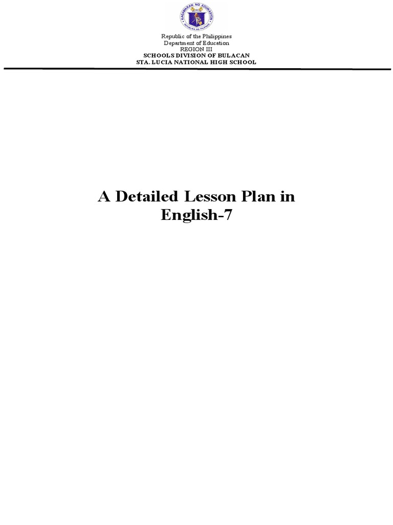 Detailed Lesson Plan: English 7 | PDF