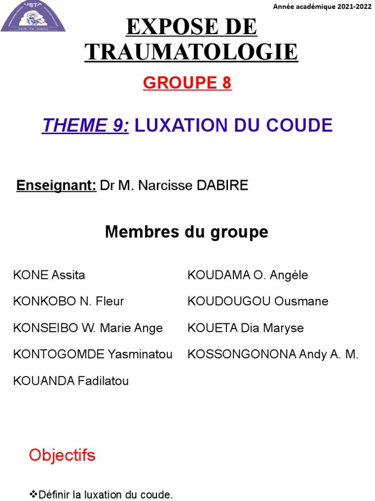 Exposé Sur La Luxation Du Coude | PDF | Appareil locomoteur | Membres (anatomie)