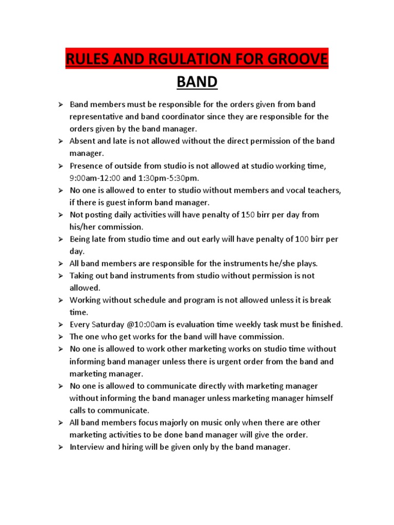 Groove Band Member Guidelines | PDF