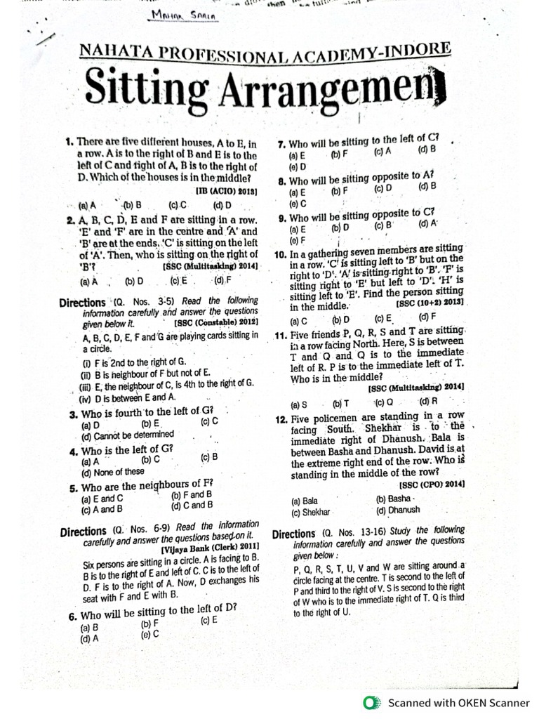 Sitting Arrangement | PDF