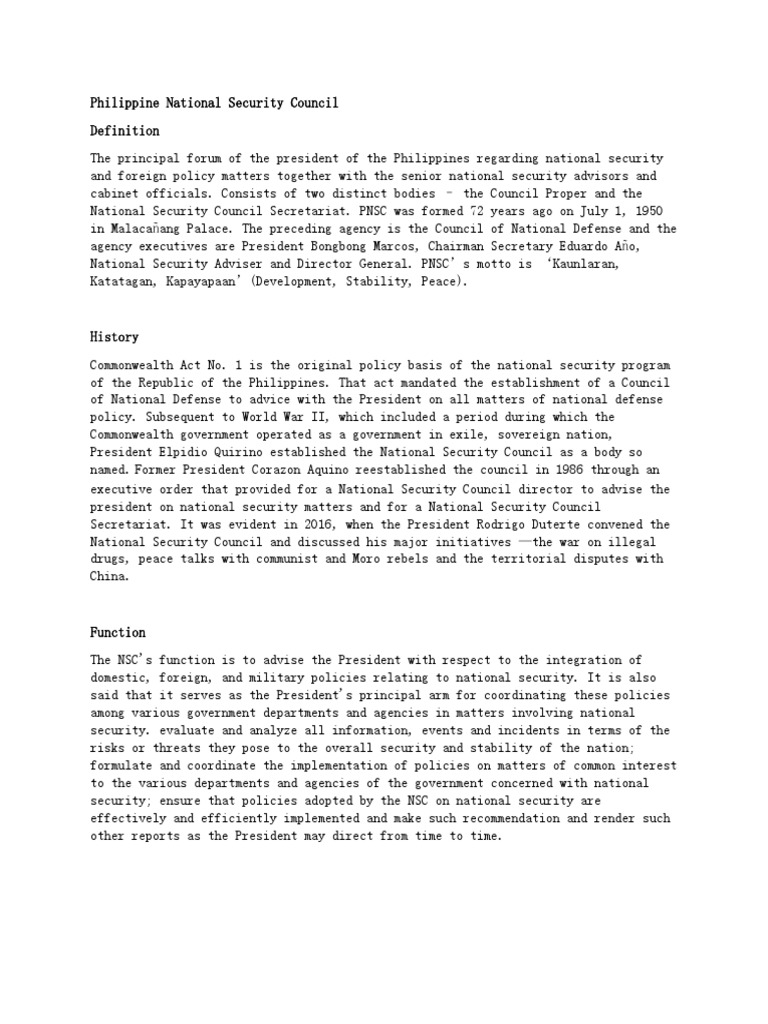 Philippine National Security Council | PDF | International Relations ...