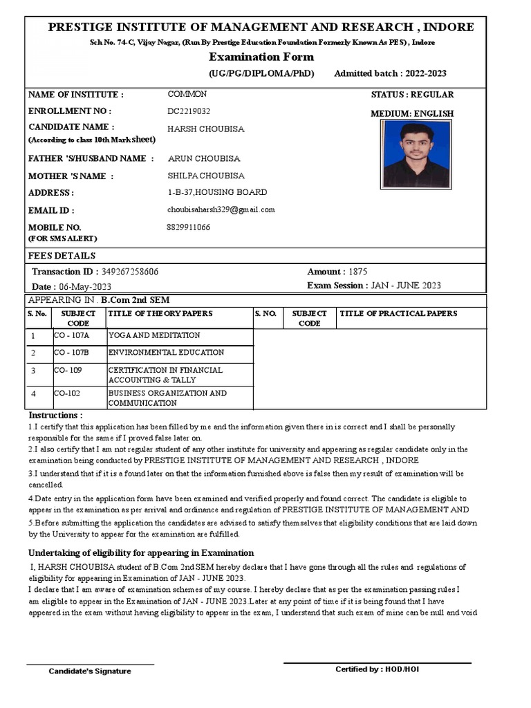 Prestige Institute of Management and Research, Indore: (Ug/Pg/Diploma/Phd) Admitted Batch: 2022 ...