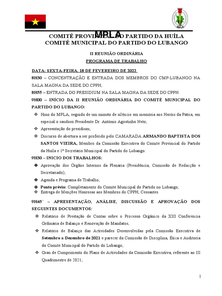 Programa Da II Reunião Ordinaria CM2022 | PDF