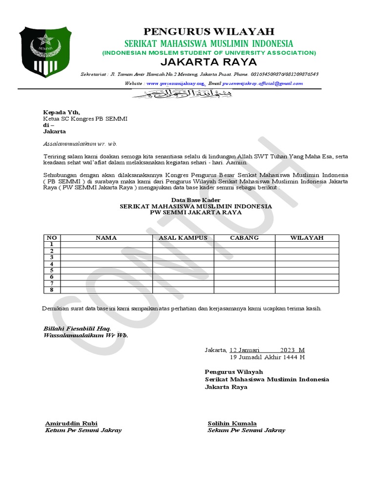 Contoh Surat Date Base SEMMI | PDF