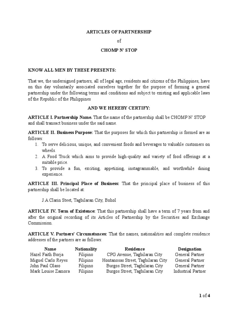 Articles of Partnership | PDF