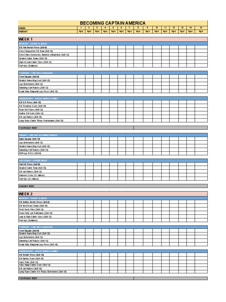 Captain America Workout Plan | PDF | Strength Training | Weight Training