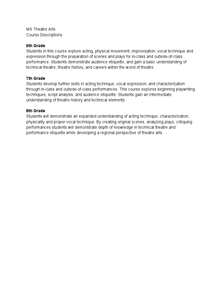 Course Descriptions For MS Theatre Arts | PDF